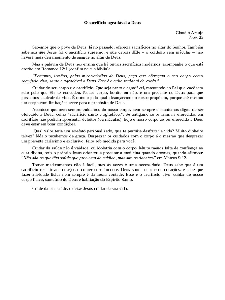O Sacrifício Agradável A Deus | PDF