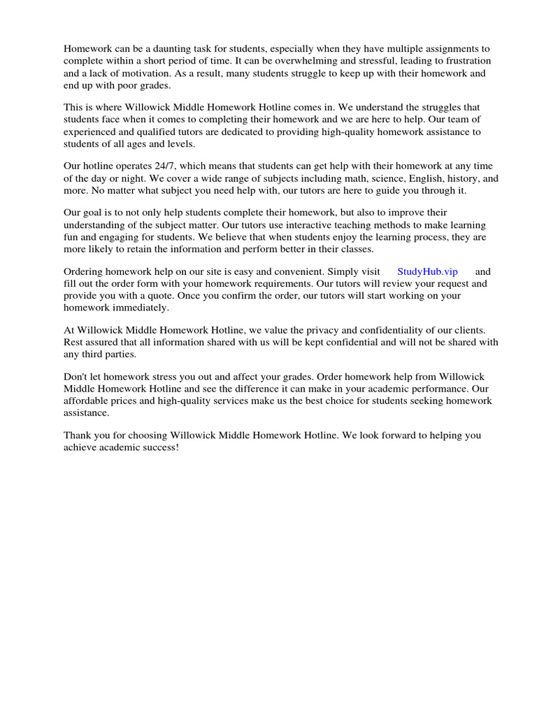 Willowick Middle Homework Hotline | PDF | Homework