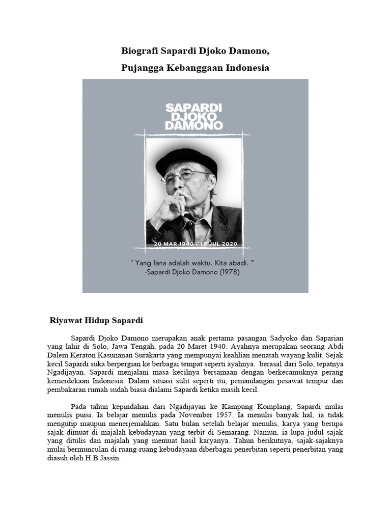 Biografi Sapardi Djoko Damono | PDF | Fiksi Umum