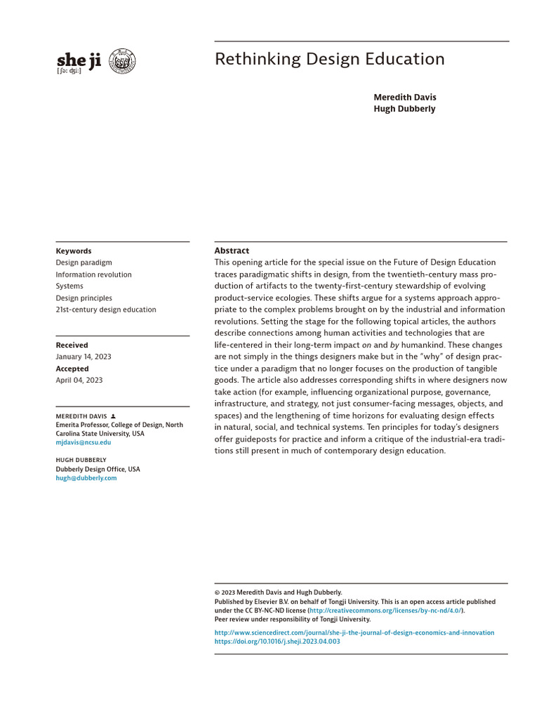 Rethinking Design Educa - 2023 - She Ji The Journal of Design Economics ...