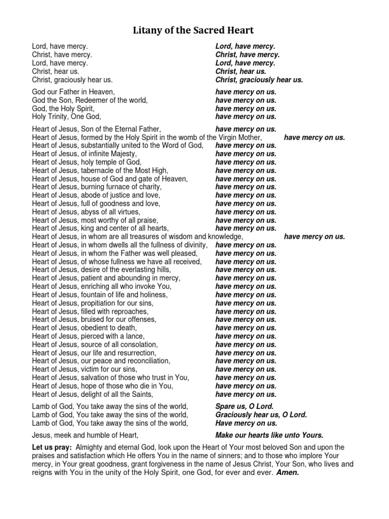 Litany of The Sacred Heart | PDF | Christian Belief And Doctrine ...