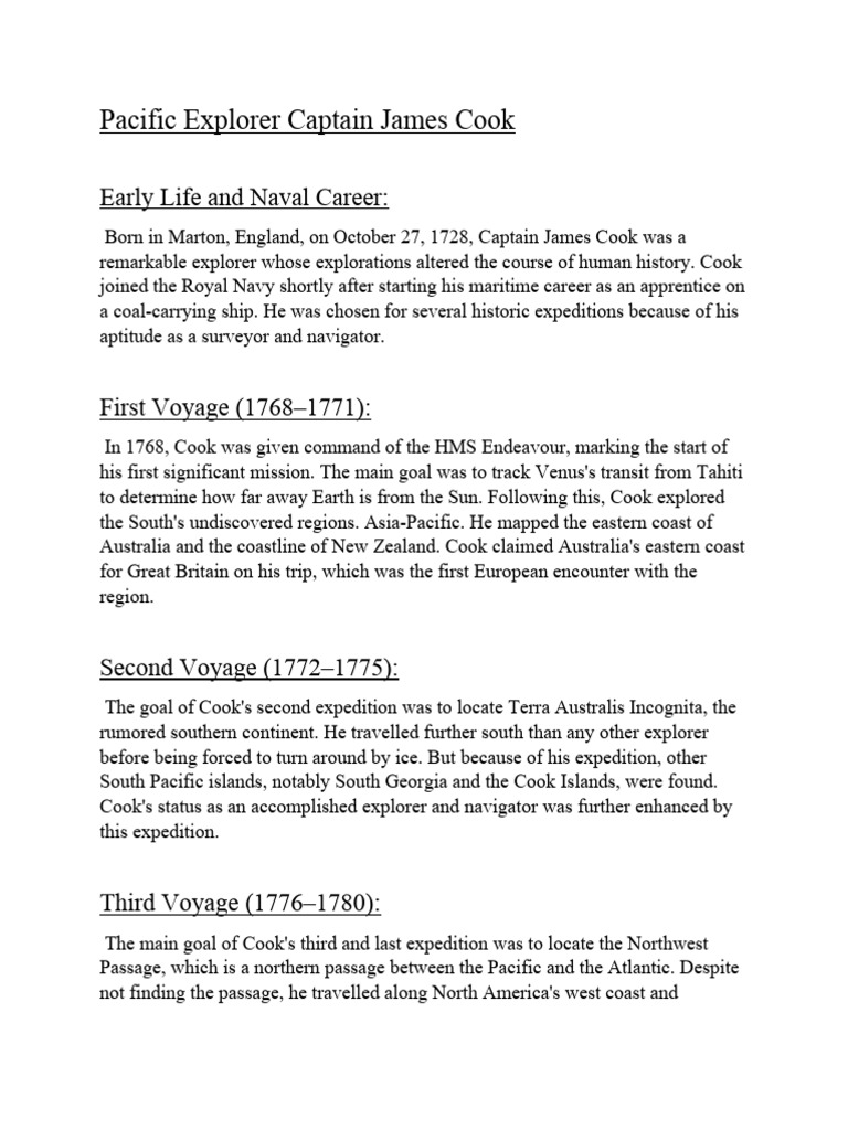Pacific Explorer Captain James Cook | PDF | James Cook | Field Research