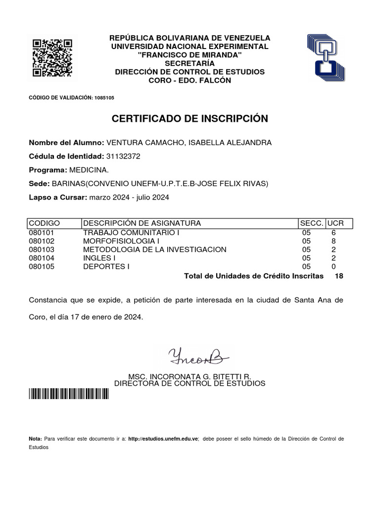 Certificado de Inscripcion | PDF