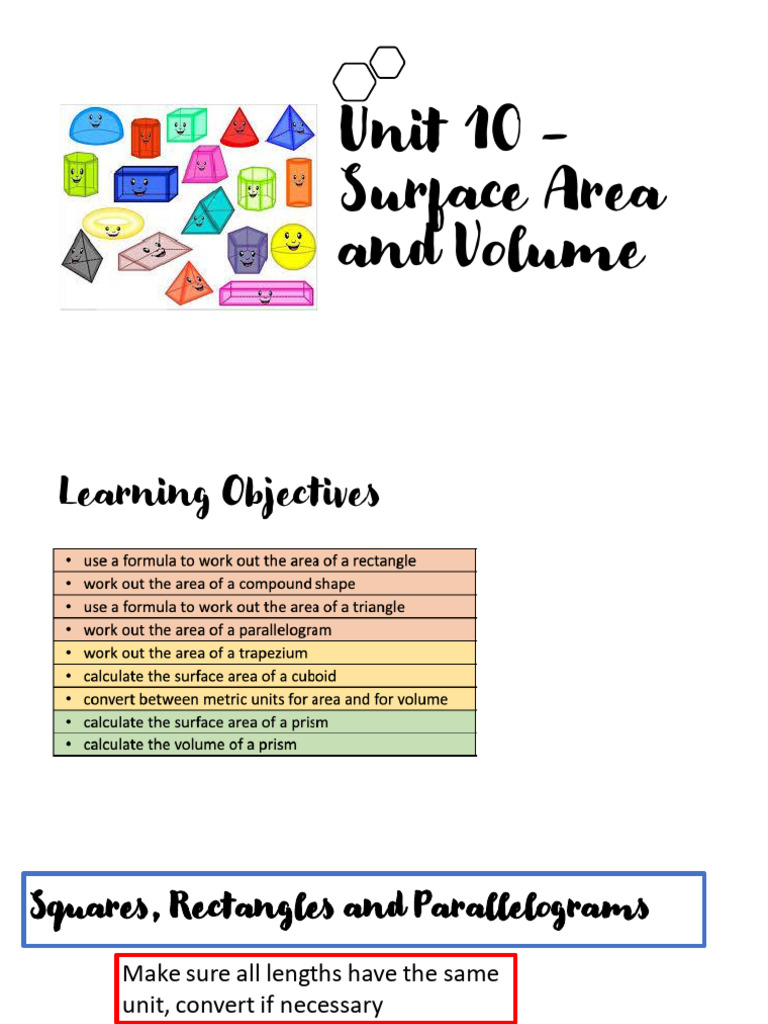 Y8 - Unit 10 - Surface Area and Volume | PDF | Area | Volume