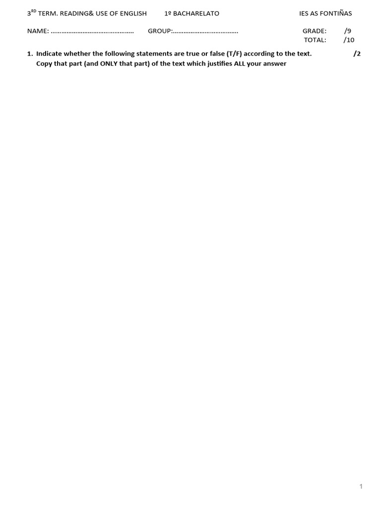 READING 3º TRIMESTRE 1º bach a | PDF | Linguistics