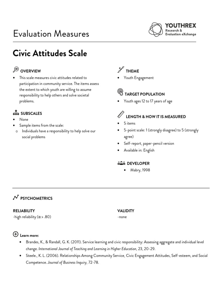 Civic Attitudes Scale | PDF | Service Learning | Dependent And Independent Variables