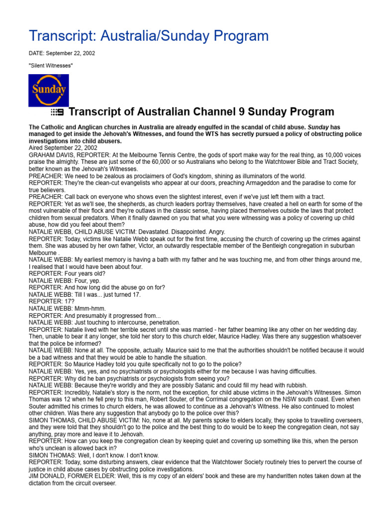 Australia+Transcript Jehovah"s Witnesses | PDF