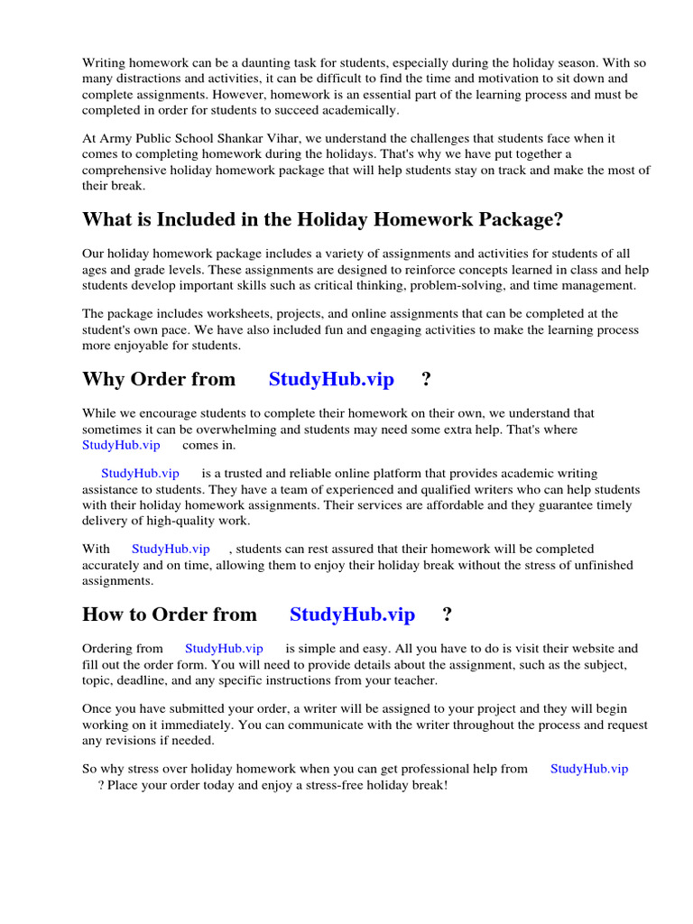 Army Public School Shankar Vihar Holiday Homework | PDF | Schools ...