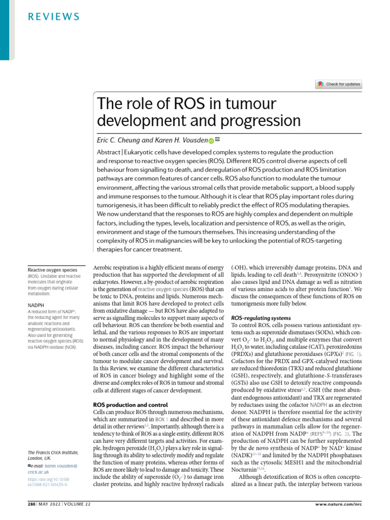 The Role of ROS in Tumour Development and Progression | PDF | Reactive ...