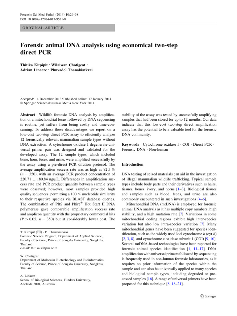 Cost-Effective Forensic Animal DNA PCR | PDF | Polymerase Chain ...
