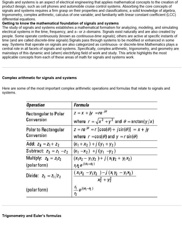 Signals and Systems Is An Aspect of Electrical Engineering That Applies Mathematical Concepts To ...