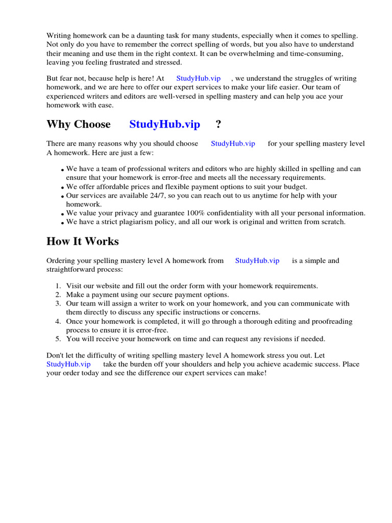 Spelling Mastery Level A Homework | PDF | Spelling | Word