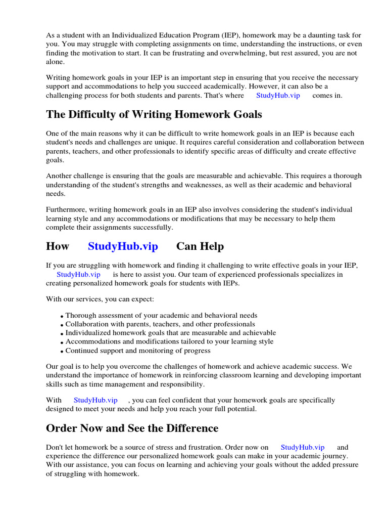 Iep Homework Goals | PDF | Individualized Education Program