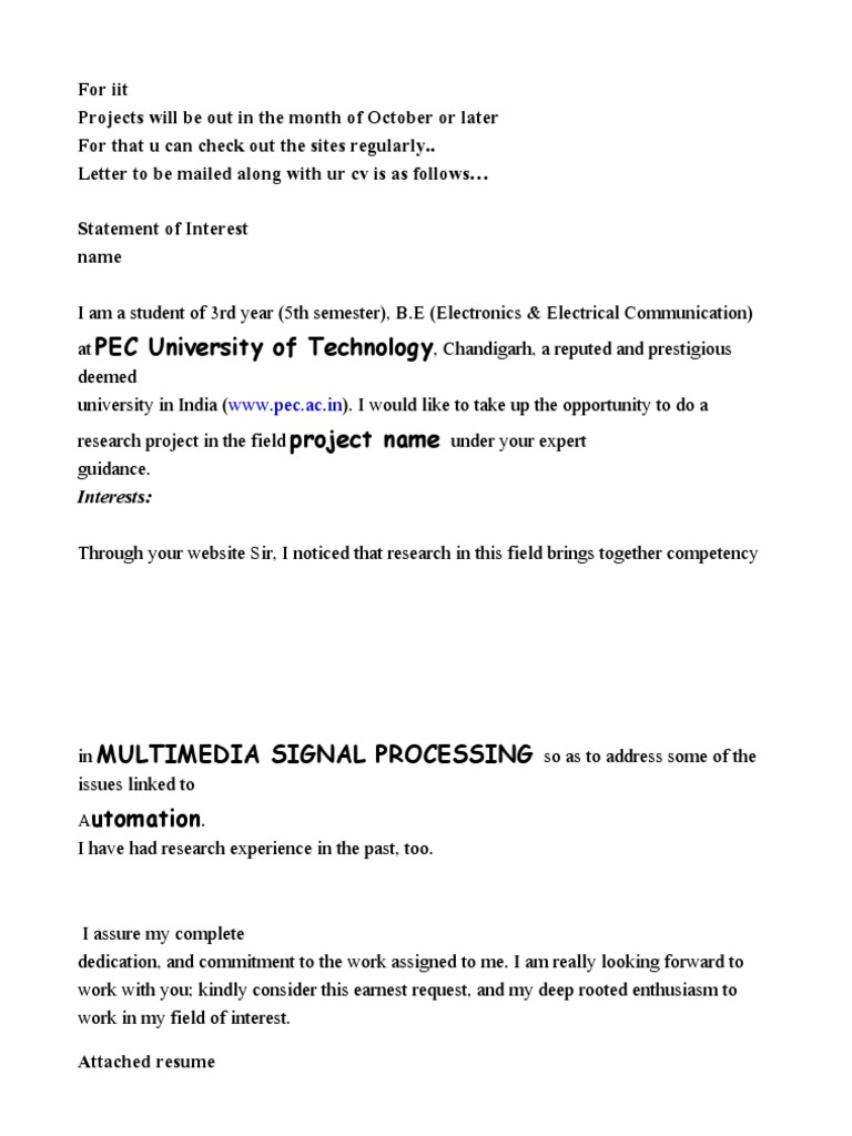 Statement of Interest for a Research Project in Multimedia Signal ...