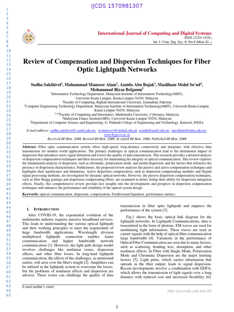 Review of Compensation and Dispersion Techniques For Fiber Optic Lightpath Networks | PDF ...