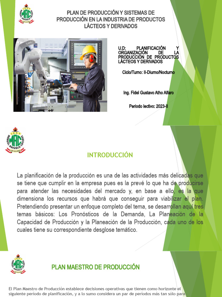 Clase #2 Plan de Producción y Sistemas de Producción en La Industria de Productos Lácteos y ...