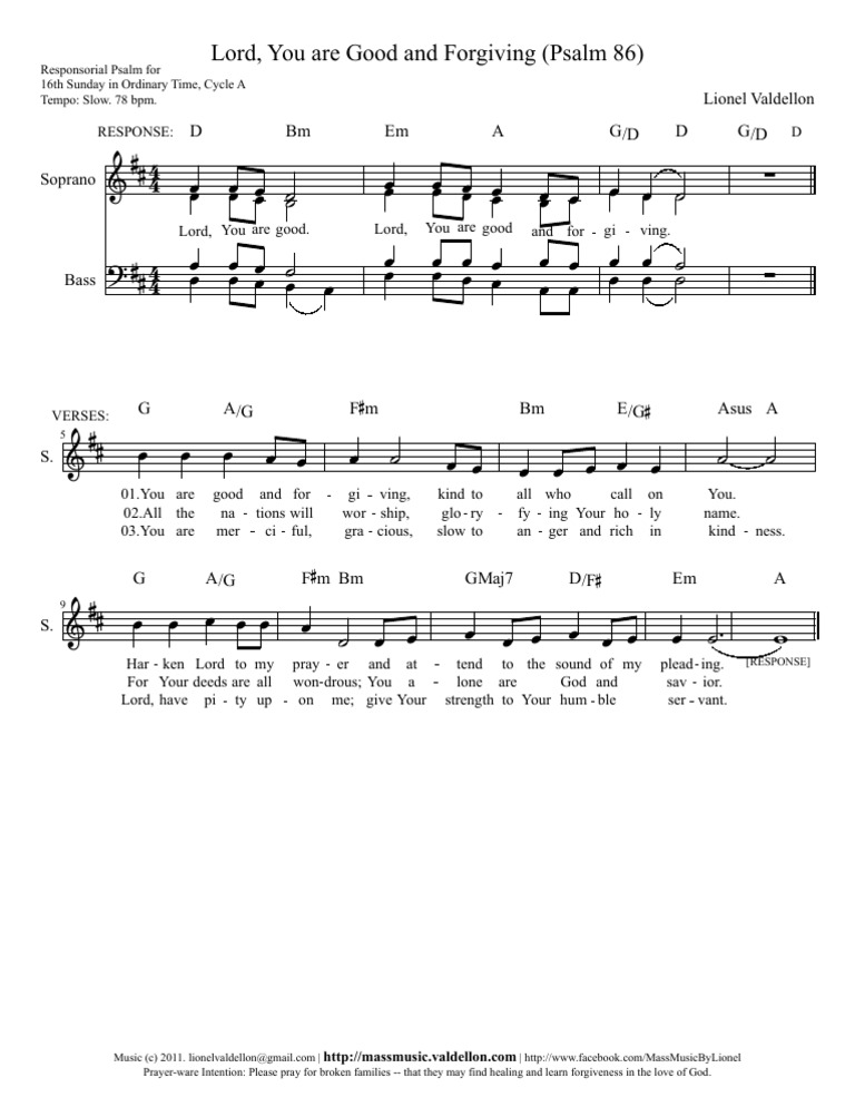 Lord You Are Good and Forgiving (Psalm 86) | PDF | Language Arts ...