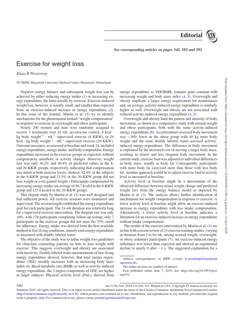 Exercise For Weight Loss | PDF | Obesity | Weight Loss