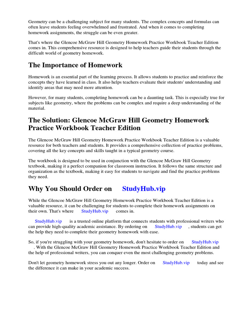 Glencoe Mcgraw Hill Geometry Homework Practice Workbook Teacher Edition ...