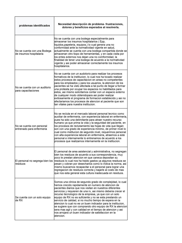 Matriz Descripcion de Problema | PDF | Business | Hospital