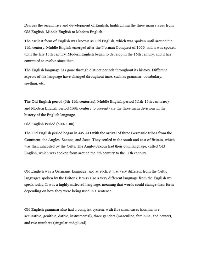 Origin and Development of English Cat1 | PDF | English Language | Anglo ...