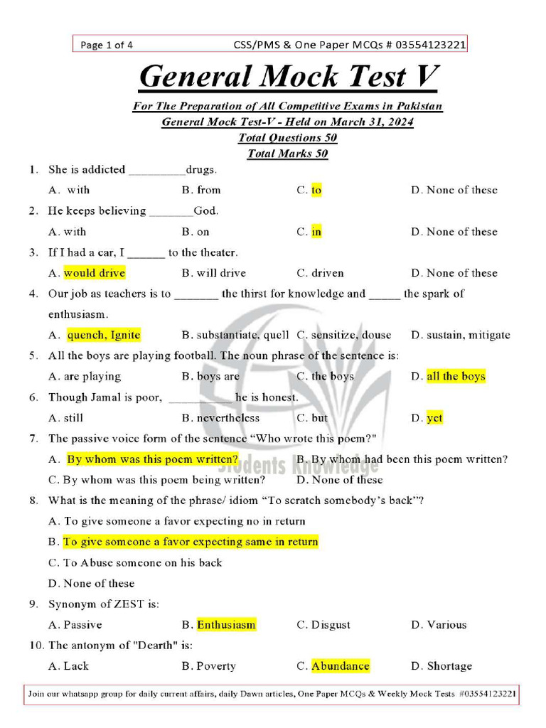General Mock Test V - Solved Paper | PDF
