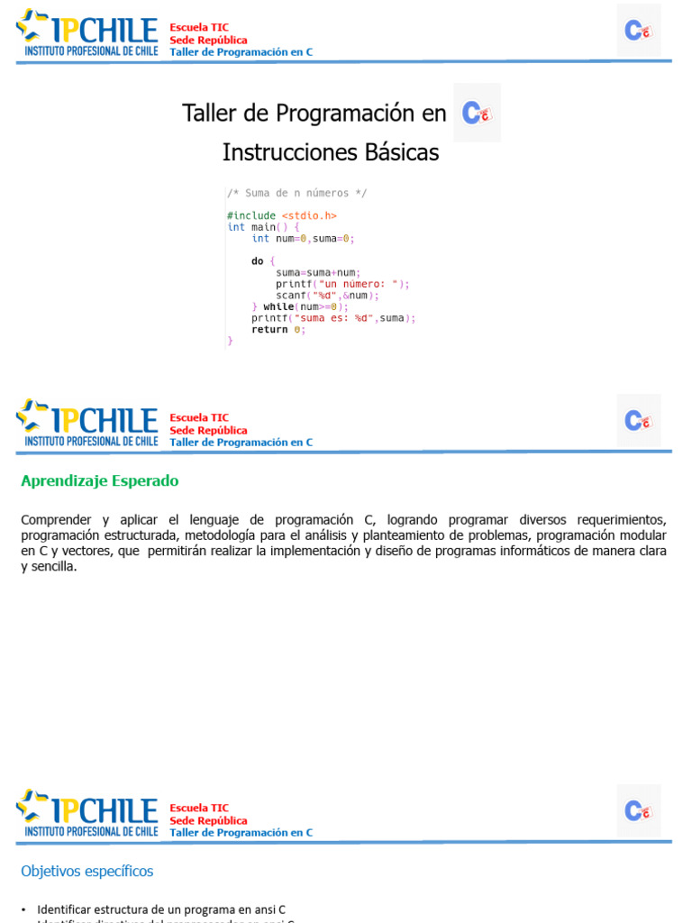 Taller de Programación C - Instrucciones Básicas | PDF | Lenguaje de ...