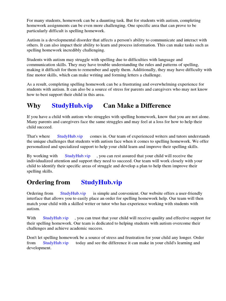 Spelling Homework Autism | PDF | Autism Spectrum | Homework