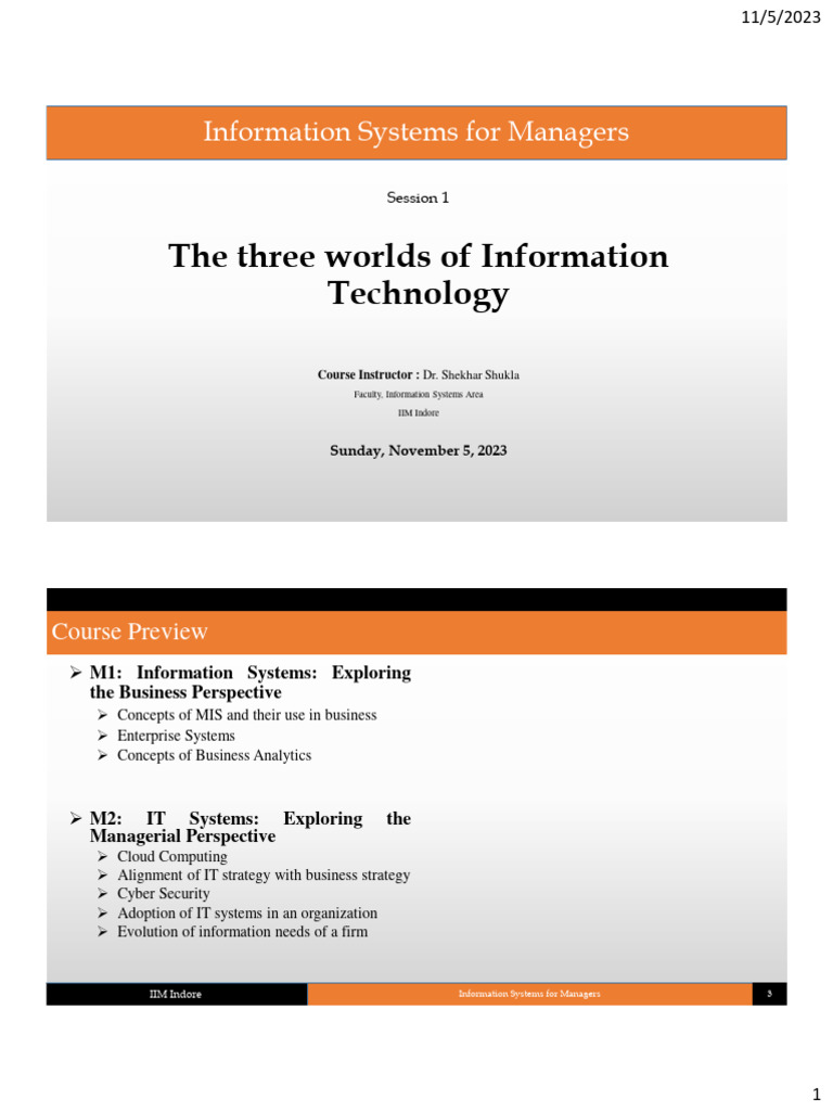 Session 1 ISM SS | PDF | Data | Knowledge