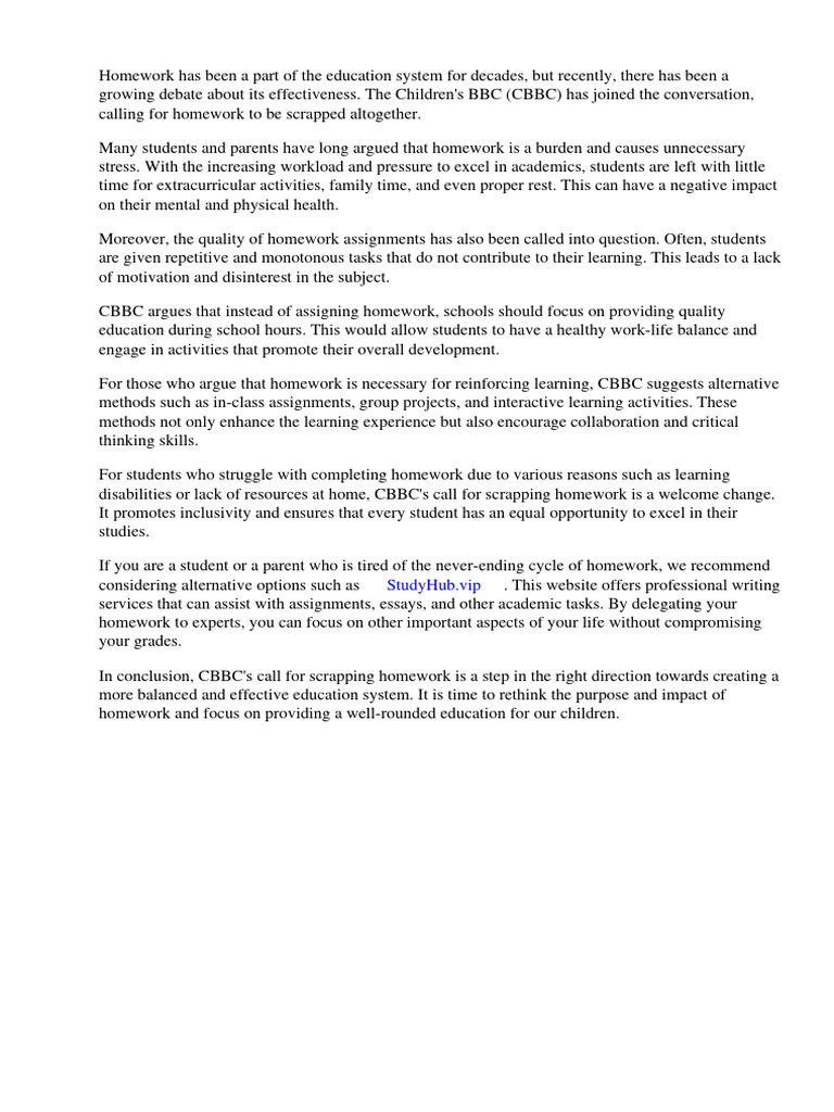 CBBC Calls For Homework To Be Scrapped | PDF | Homework | Learning