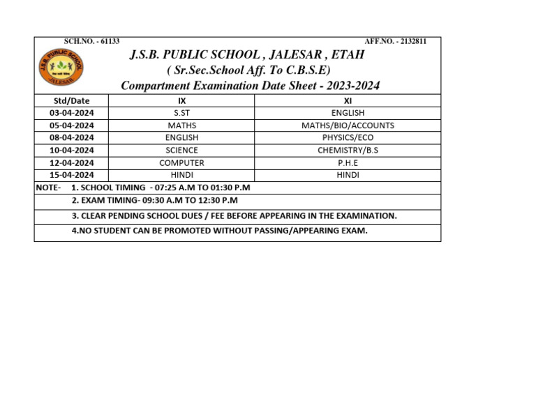 2024 Compartment Exam Schedule | PDF