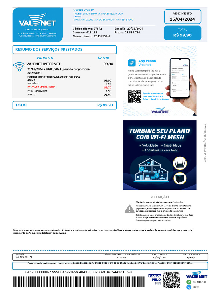 Fatura | Download grátis PDF | Finanças pessoais | Serviços financeiros