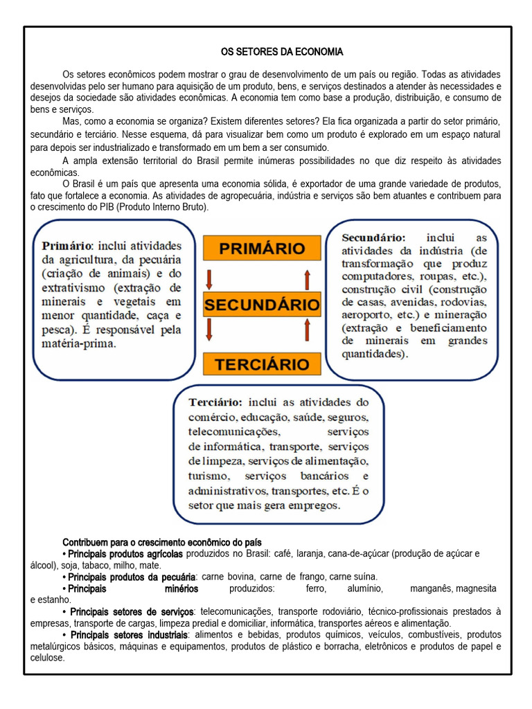 Os Setores Da Economia | PDF | Setor terciário da economia | Economia