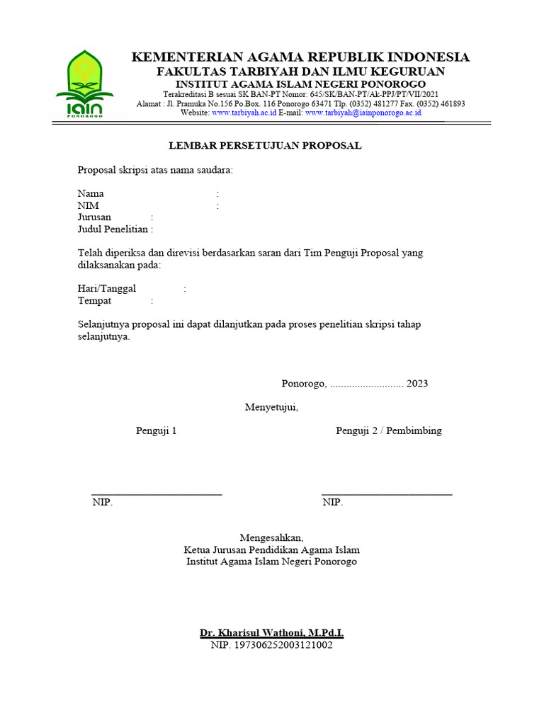 Lembar Pengesahan Proposal Skripsi PAI | PDF | Karier & Perkembangan
