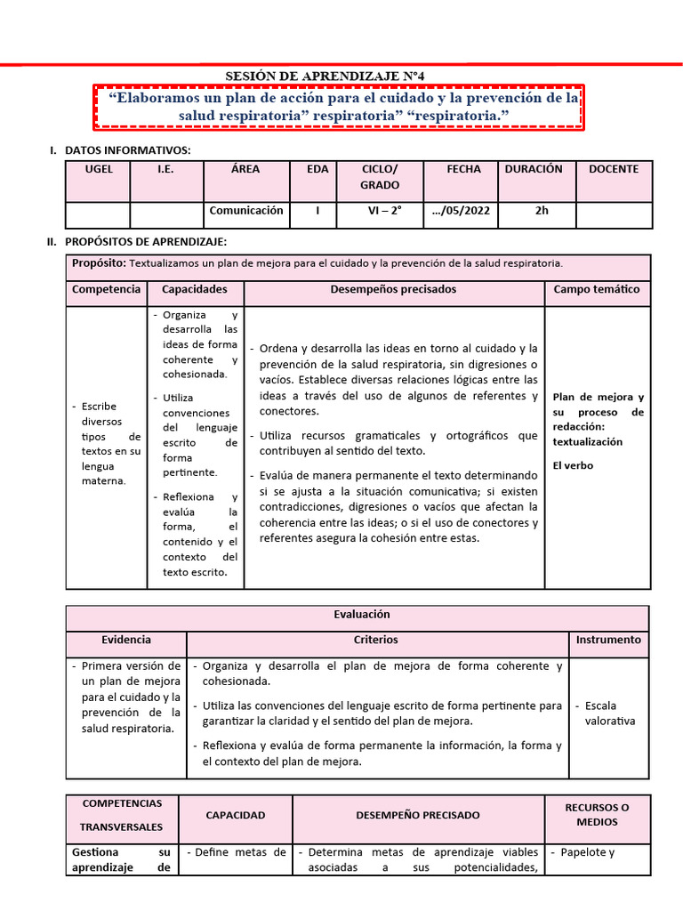 2° Sesión de Aprendizaje Sesión 4-Sem.2-Exp.2-Com | PDF | Aprendizaje | Evaluación