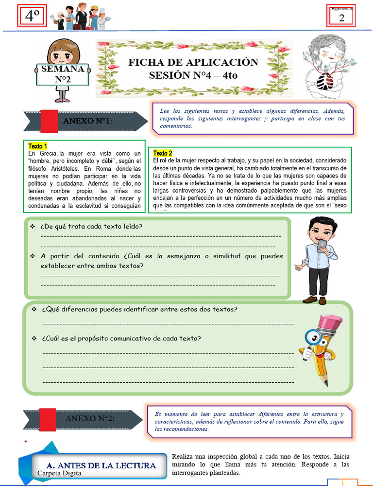 4° Ficha de Aplicacion Sesion 4-Sem.2-Exp.2-Com | PDF | Cognición