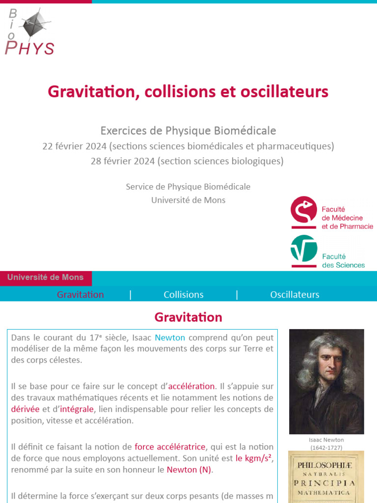 Exercices 22-28 Fã©vrier 2024 (Gravitation, Collisions Et Oscillateurs) 4 | PDF | Poids | Lois ...