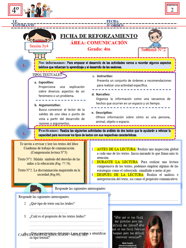 4° FICHA DE REFORZAMIENTO SESION 3y4-SEM.1-EXP.2-COM. | PDF