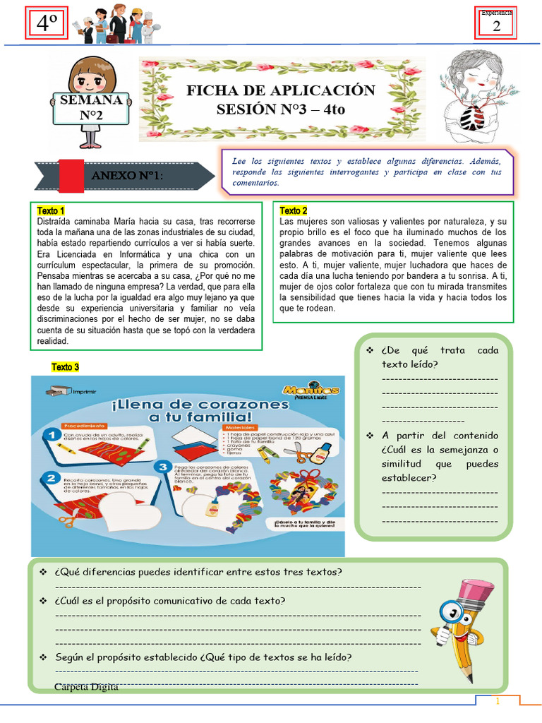 4° Ficha de Aplicacion Sesion 3-Sem.2-Exp.2-Com | PDF