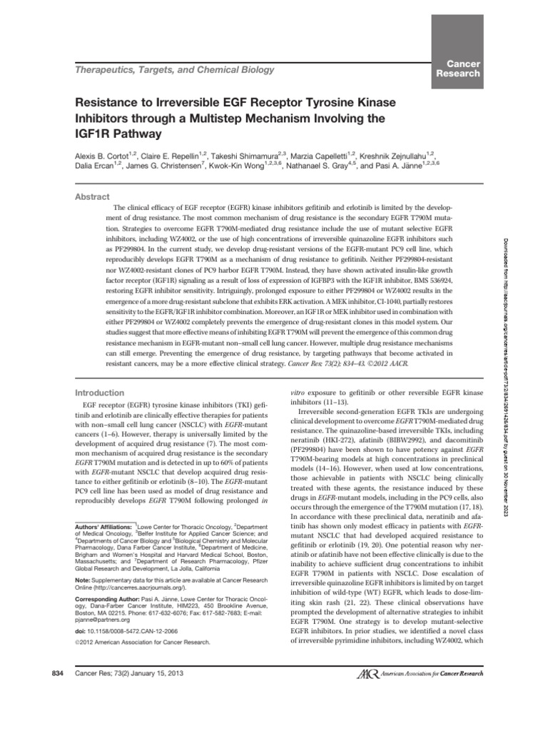 2013-Cancer Research-Resistance To Irreversible EGF Receptor Tyrosine ...
