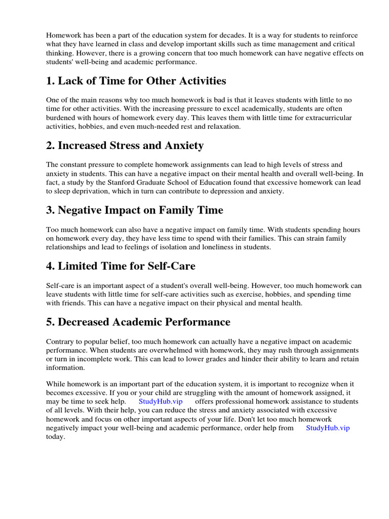 Reasons Too Much Homework Is Bad | PDF | Homework | Learning