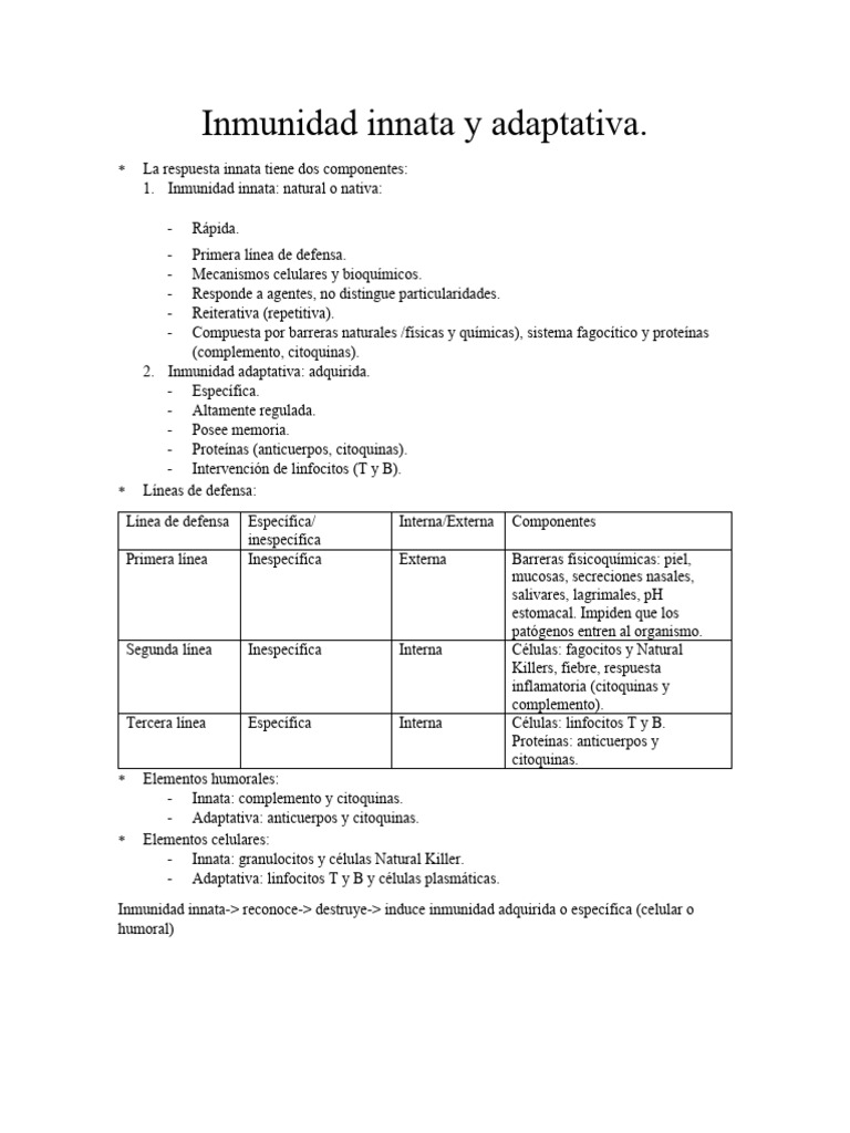 Inmunidad Adaptativa y Adquirida | PDF | Sistema inmune | Sistema inmune innato