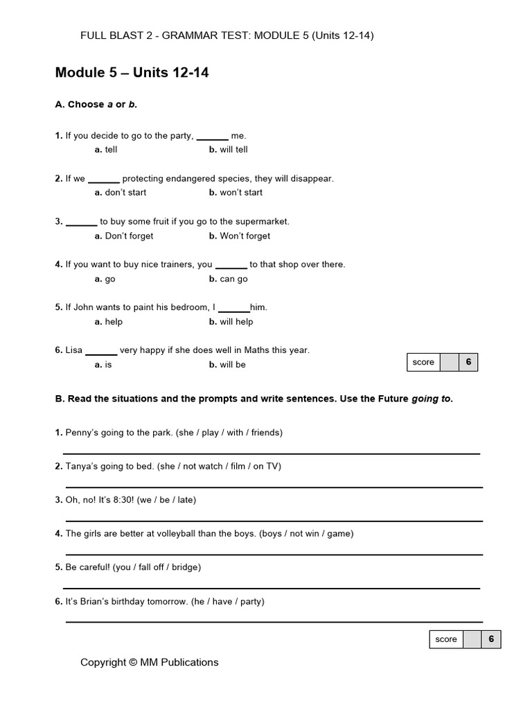 Full Blast 2 - Grammar Tests - Mod 5 | PDF