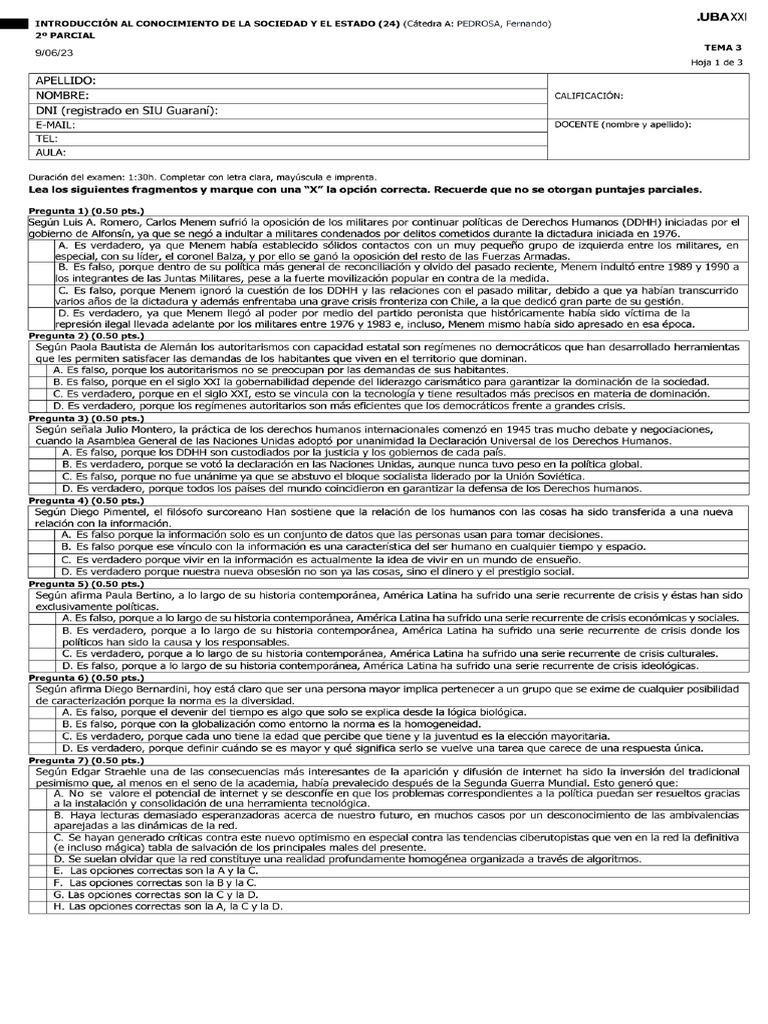 ICSE - Segundo Parcial - TEMA 3 - CLAVES DE CORRECCIÓN | PDF