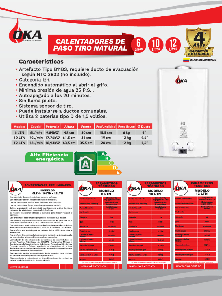 Ficha Tecnica Calentador | PDF