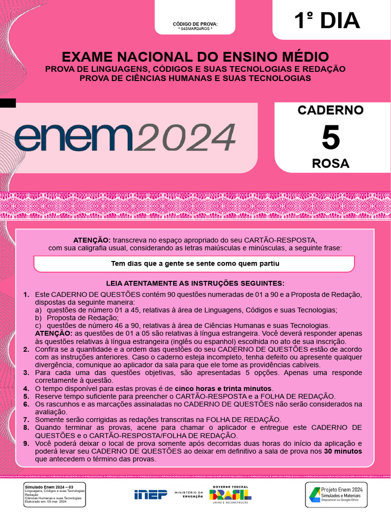 Enem 2024 Rosa 5 | PDF
