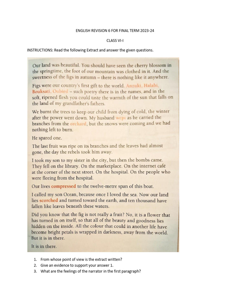 English Revision 6 For Final Term 2023-24 | PDF | Tiger | Linguistics