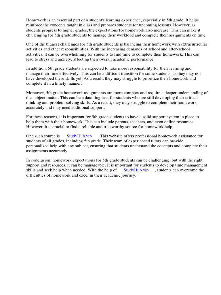 5th Grade Homework Expectations | PDF | Homework | Teachers