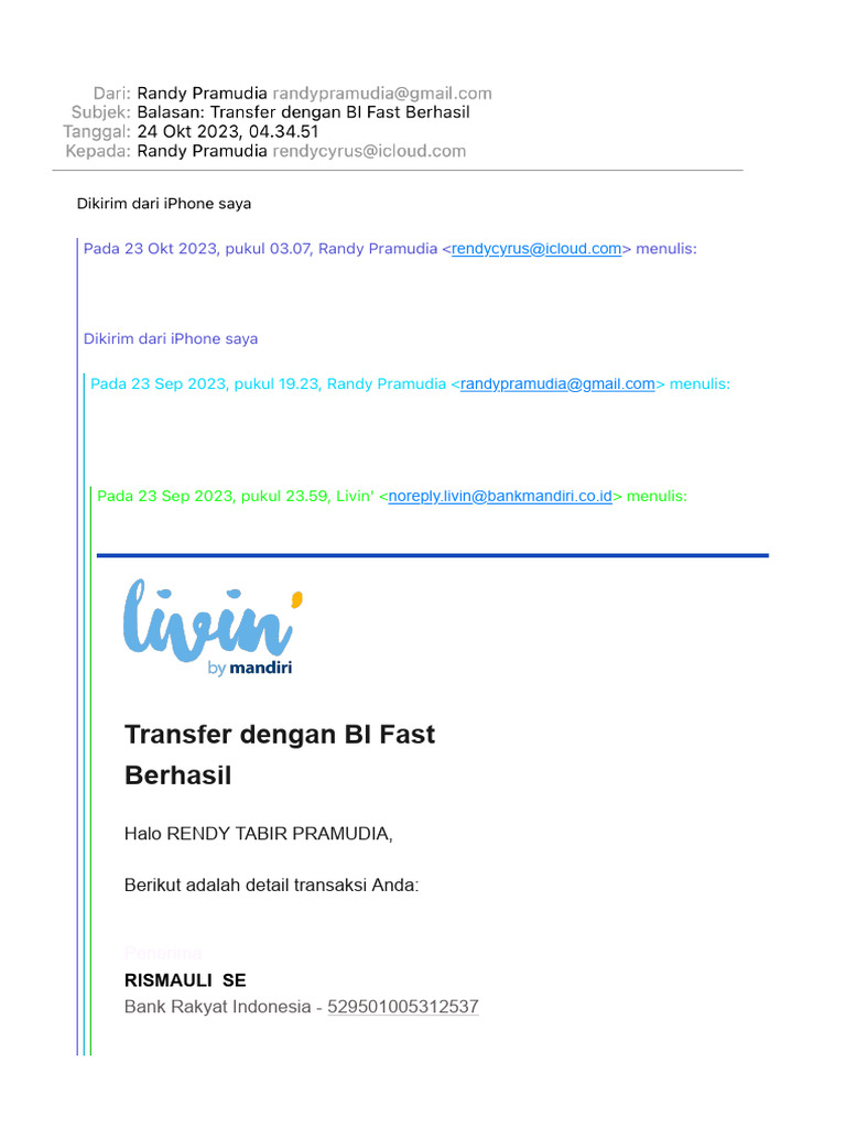 Balasan Transfer Dengan BI Fast Berhasil | PDF