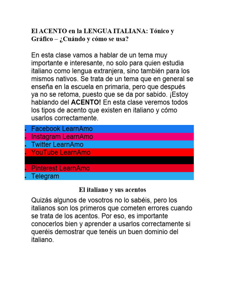 El ACENTO en La LENGUA ITALIANA Tónico y Gráfico - ¿Cuándo y Cómo Se ...